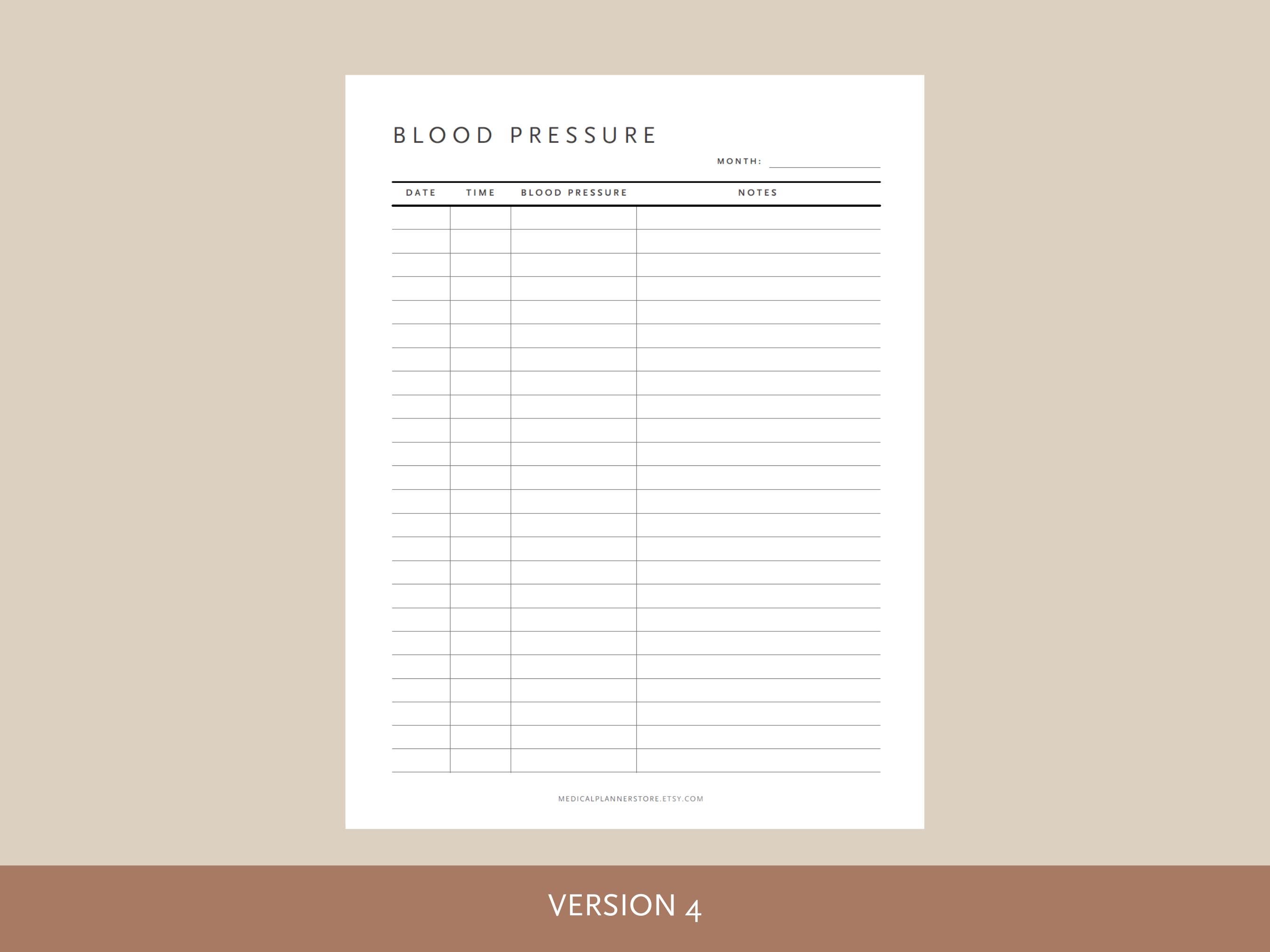 Printable Blood Pressure Log Daily Blood Pressure Tracker Hypertension ...