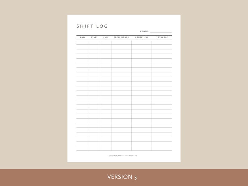 Shift Log Printable Template Nurse Doctor Work Schedule Tracker Work ...