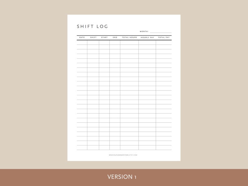 Shift Log Printable Template Nurse Doctor Work Schedule Tracker Work ...