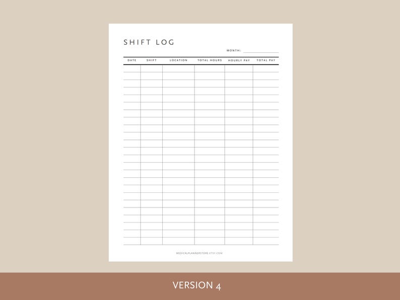 Shift Log Printable Template Nurse Doctor Work Schedule Tracker Work ...