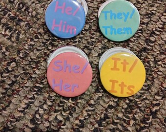 Hand Stamped Collage Pronoun Pins (44mm) - Etsy