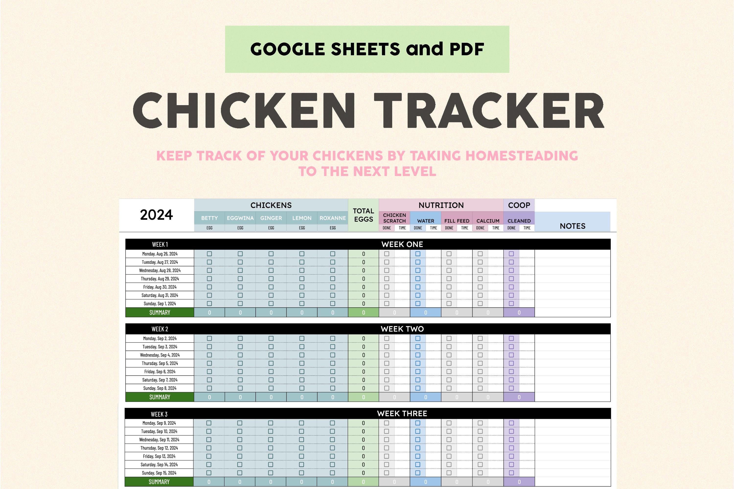 Chicken Tracking Spreadsheet | Egg Production & Care Log - Etsy