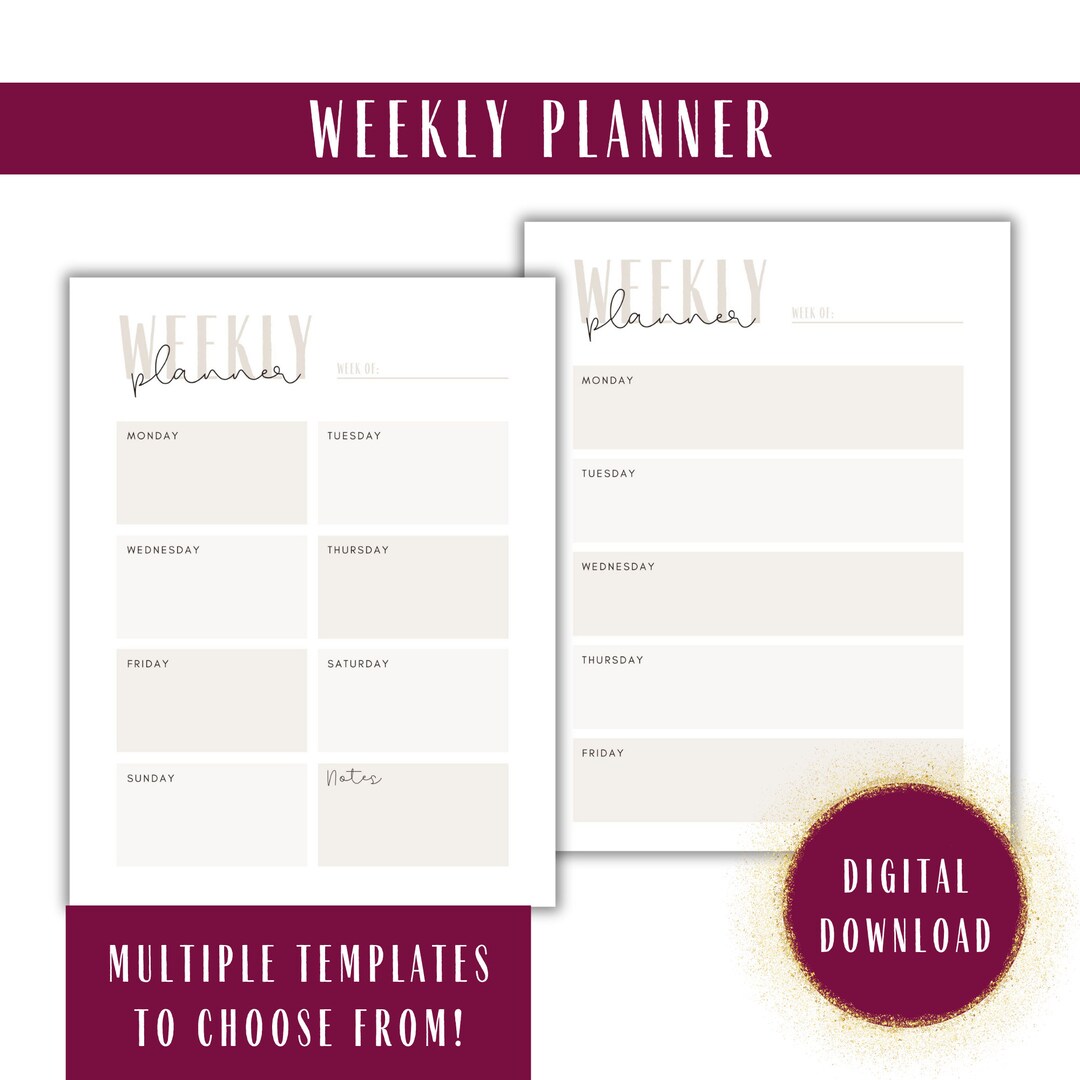 Digital & Printable Weekly Planner PORTRAIT, Simple Planner, Goodnotes ...