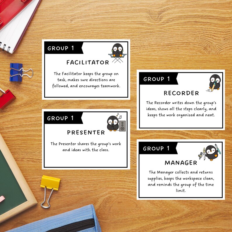 Cute Printable Group Role Cards for Classroom Teams | Facilitator ...