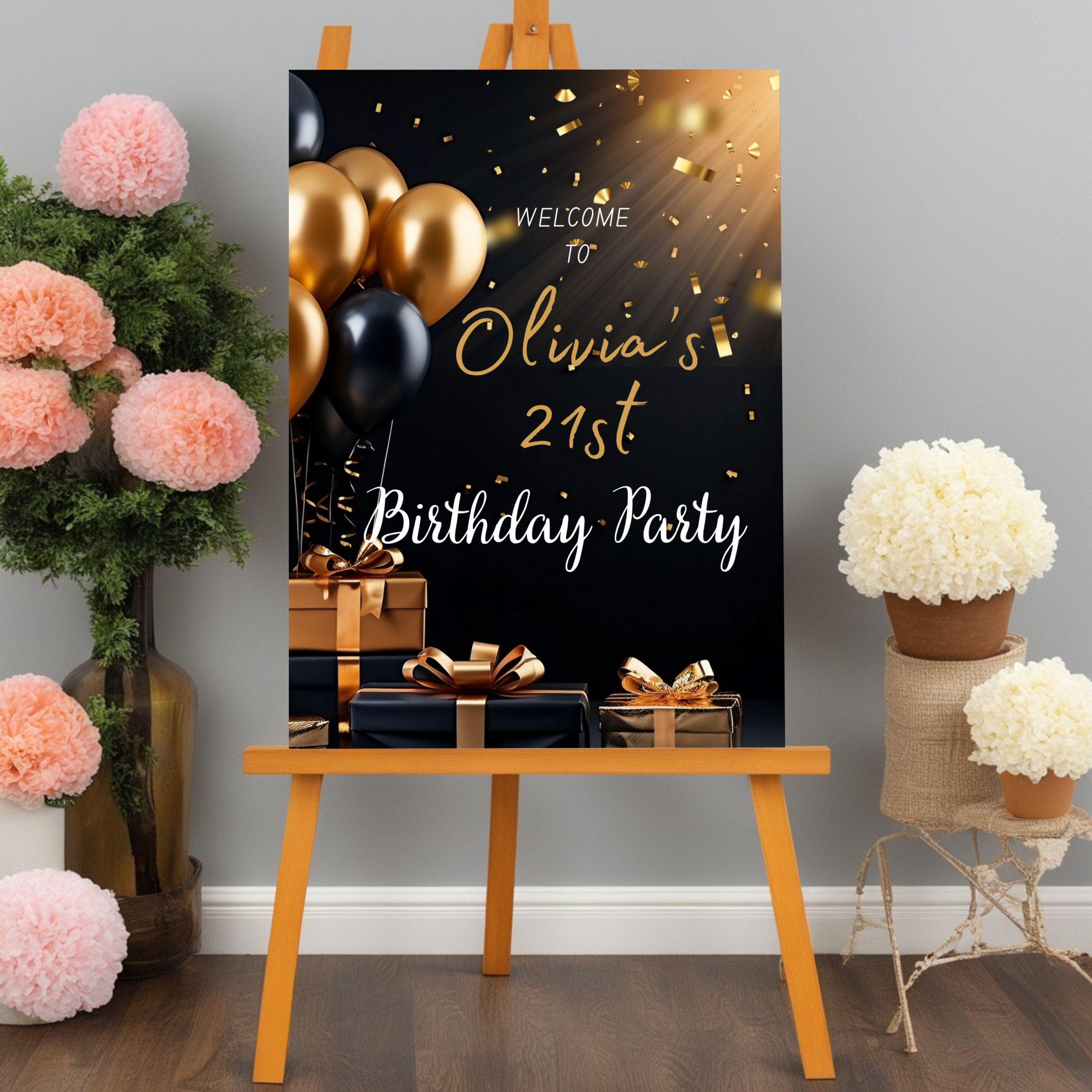 Personalised Birthday Party Welcome Sign Black Modern Foamboard Printed ...