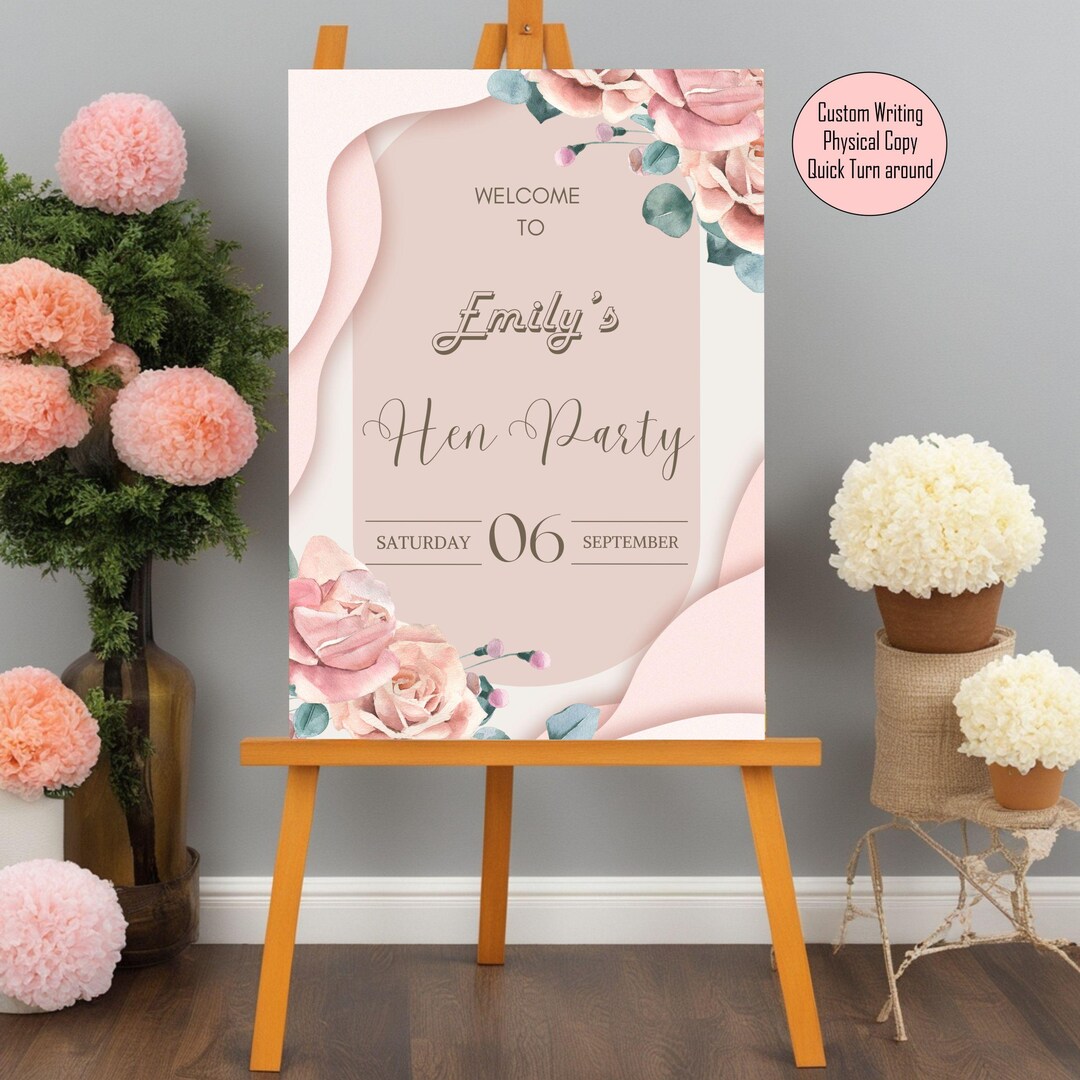Personalised Hen Party Sign, Blush Pink Hen Party Welcome Sign, Custom ...