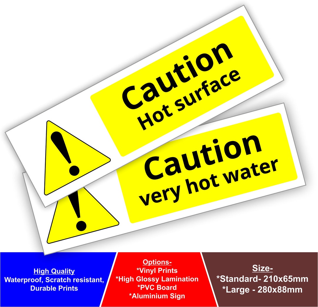 Health and Safety Signs Sticker, Hot Surface, Very Hot Water Workplace ...