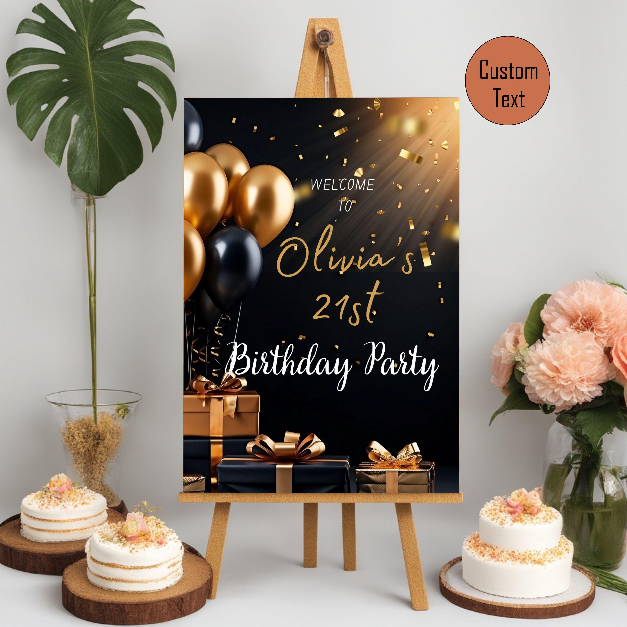 Personalised Birthday Party Welcome Sign Black Modern Foamboard Printed ...