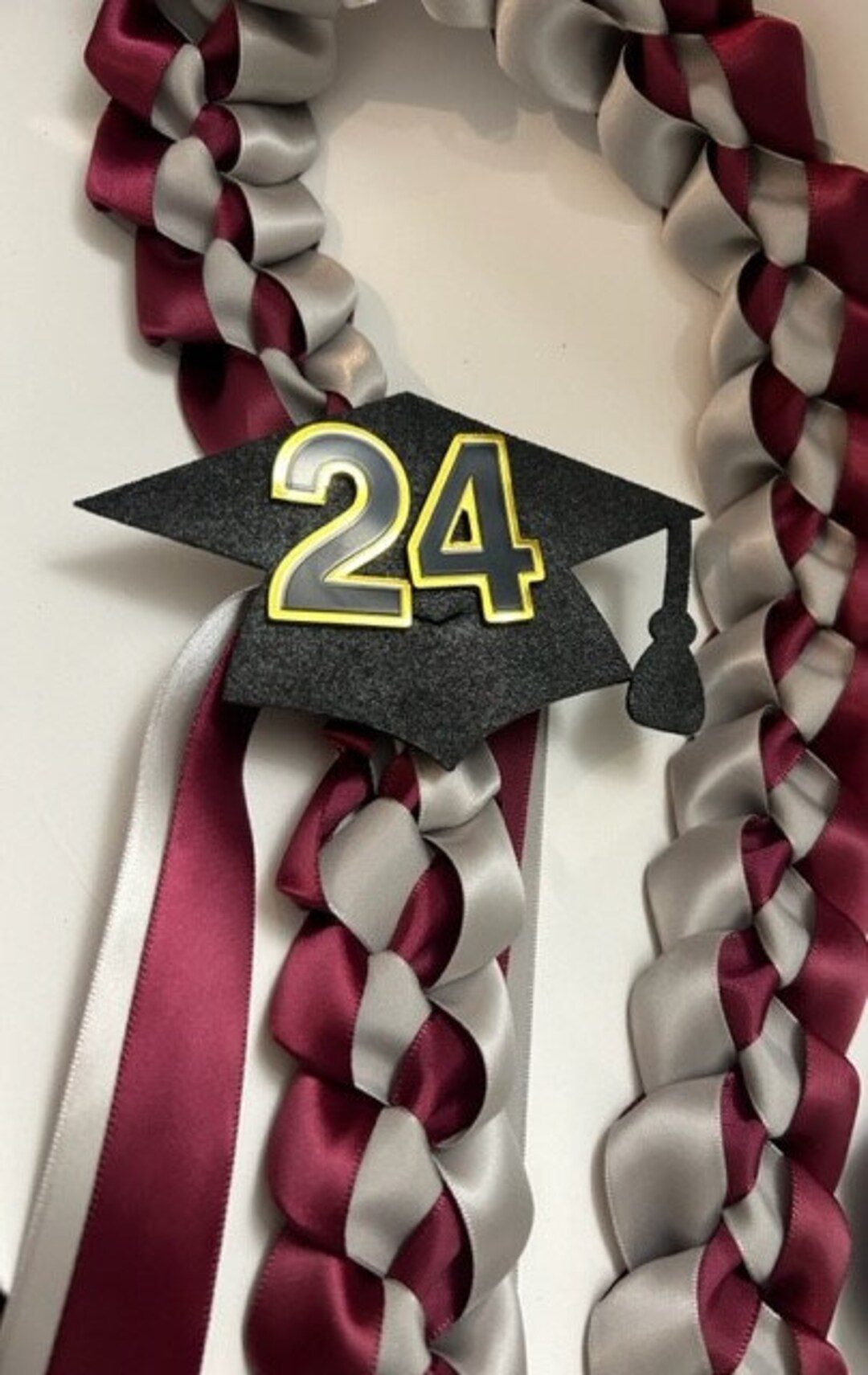 Class of 2024 Graduation Satin Ribbon Lei Grey Maroon Two Tone Color - Etsy