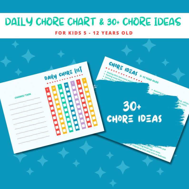 Daily Chore Chart Checklist & 30 Chore Ideas for Kids 5 12 Years Old ...