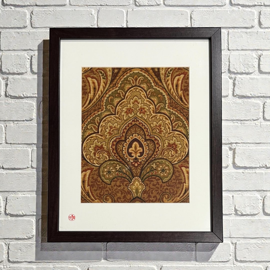 Framed Vintage Textile Art With Ornate Motif, Hand Framed Fabric Wall ...