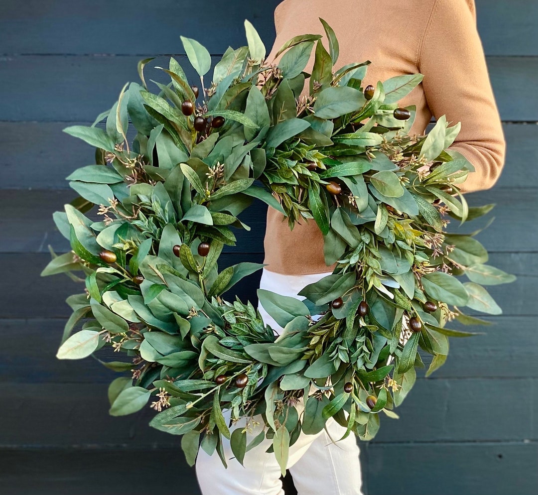 Year Round Greenery Wreath for Front Door, Modern Farmhouse Wall Decor ...