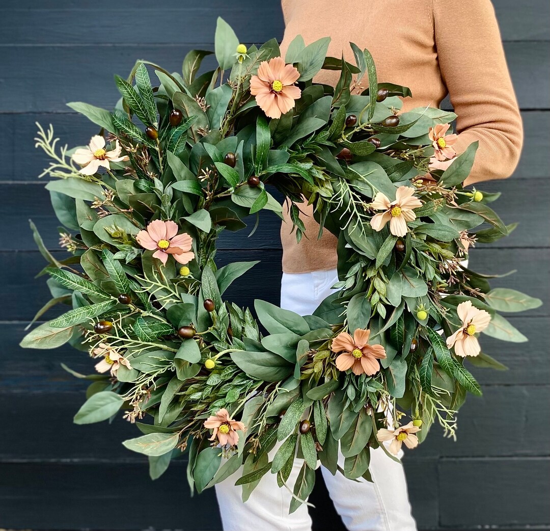 Everyday Neutral Wildflower Wreath, Modern Farmhouse Wall Decor, Summer ...