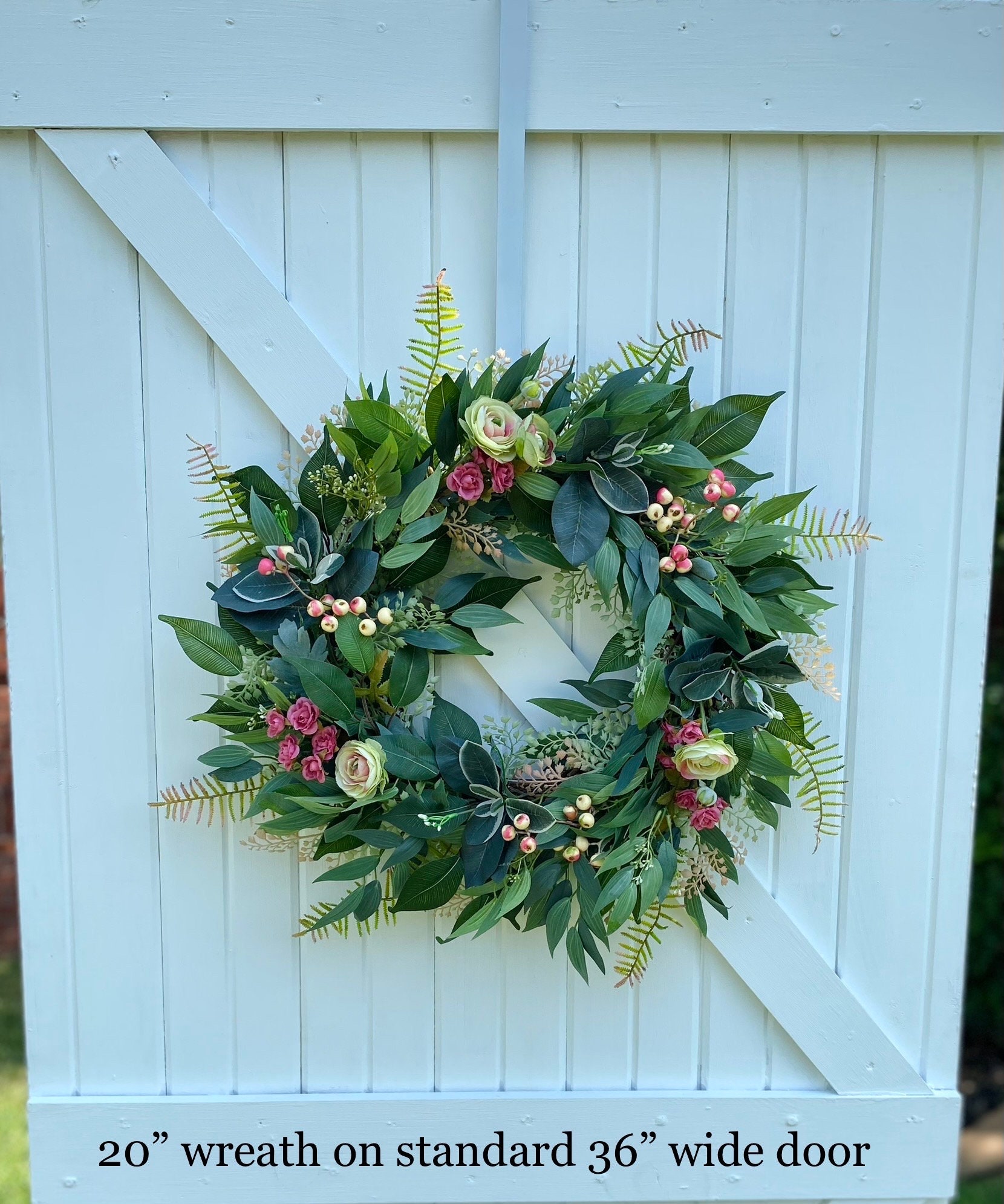 Spring Greenery Wreath With Pink Berries Summer Floral Wreath - Etsy