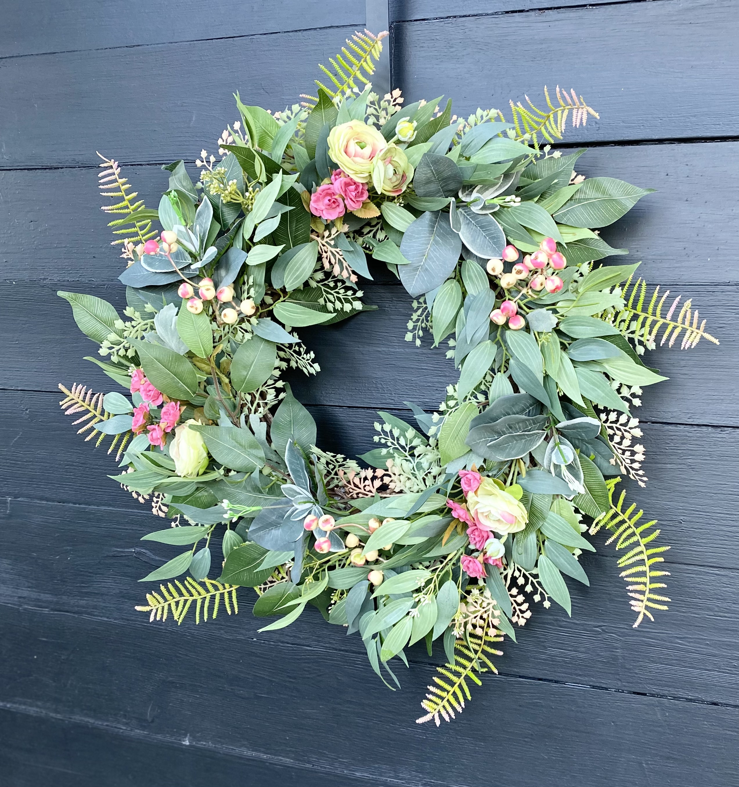 Spring Greenery Wreath With Pink Berries Summer Floral Wreath - Etsy