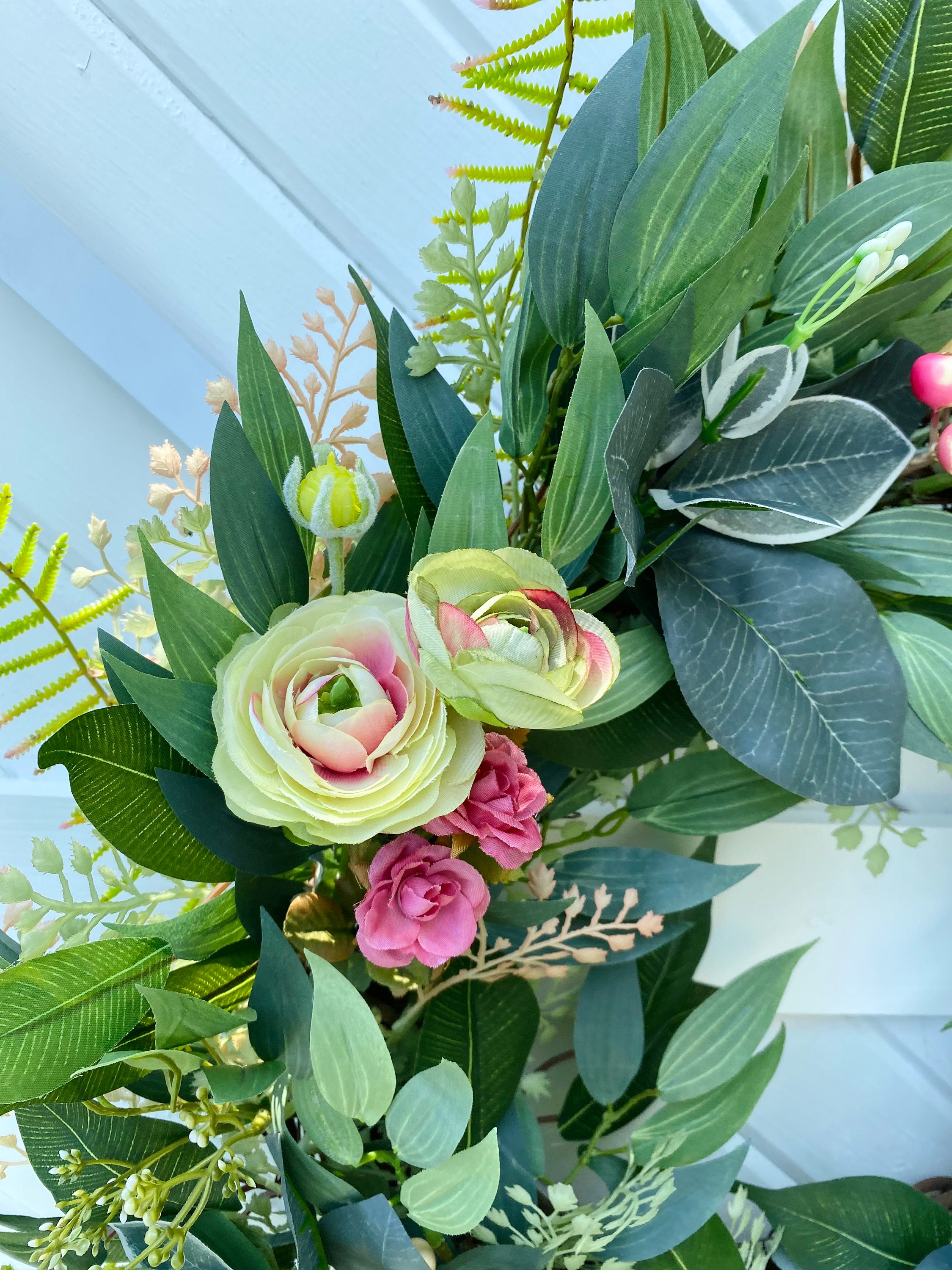 Spring Greenery Wreath With Pink Berries Summer Floral Wreath - Etsy