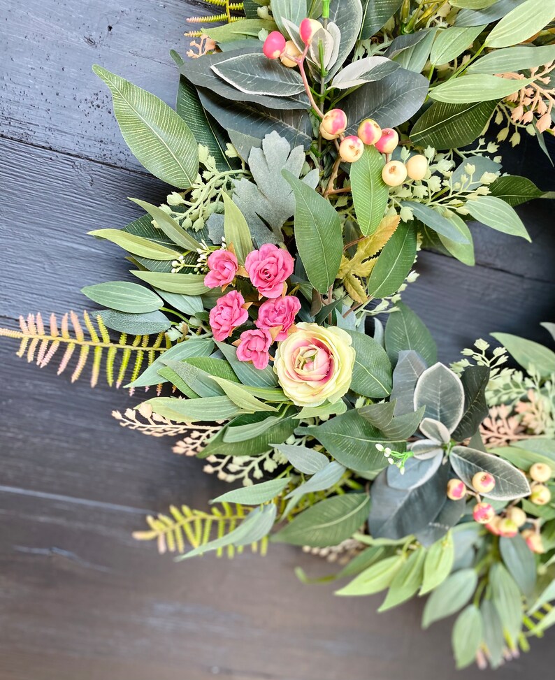 Spring Greenery Wreath With Pink Berries Summer Floral Wreath - Etsy