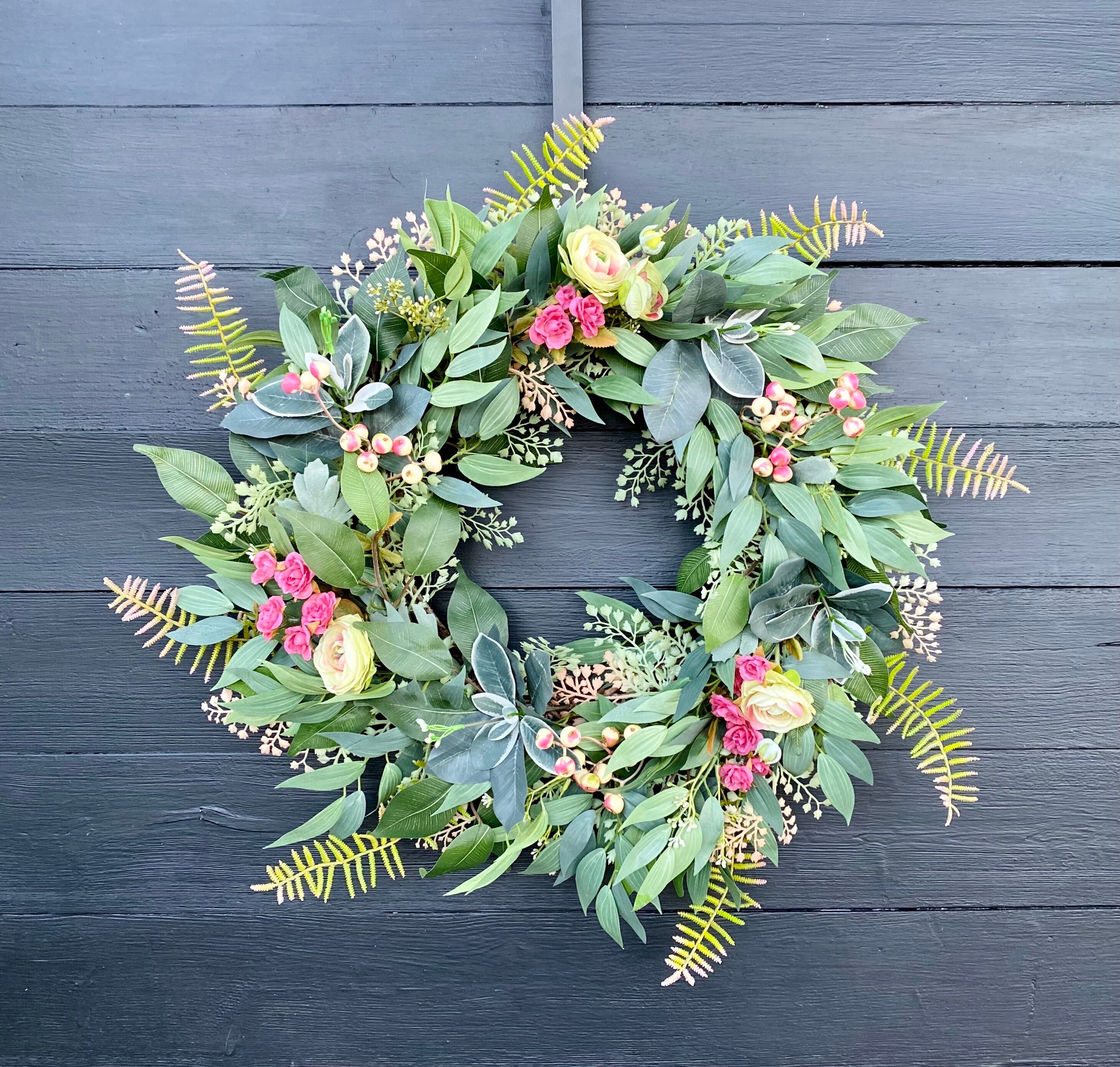 Spring Greenery Wreath With Pink Berries Summer Floral Wreath - Etsy