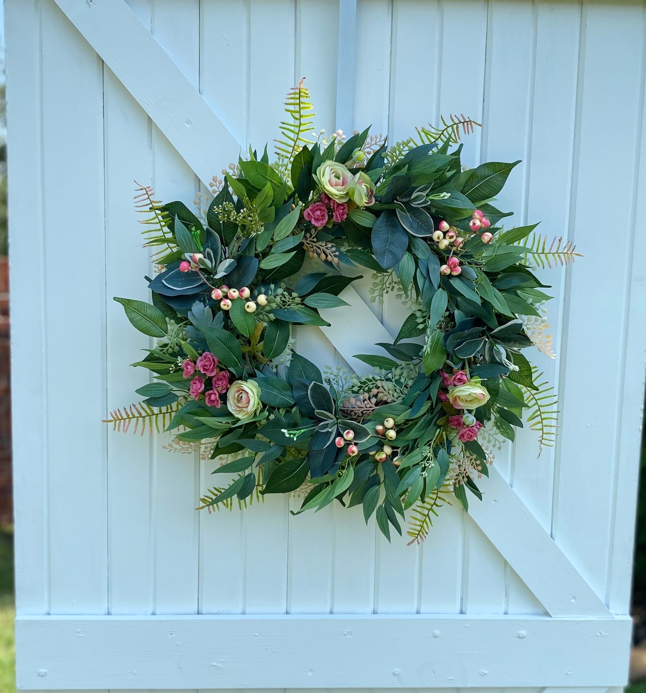 Spring Greenery Wreath With Pink Berries Summer Floral Wreath - Etsy