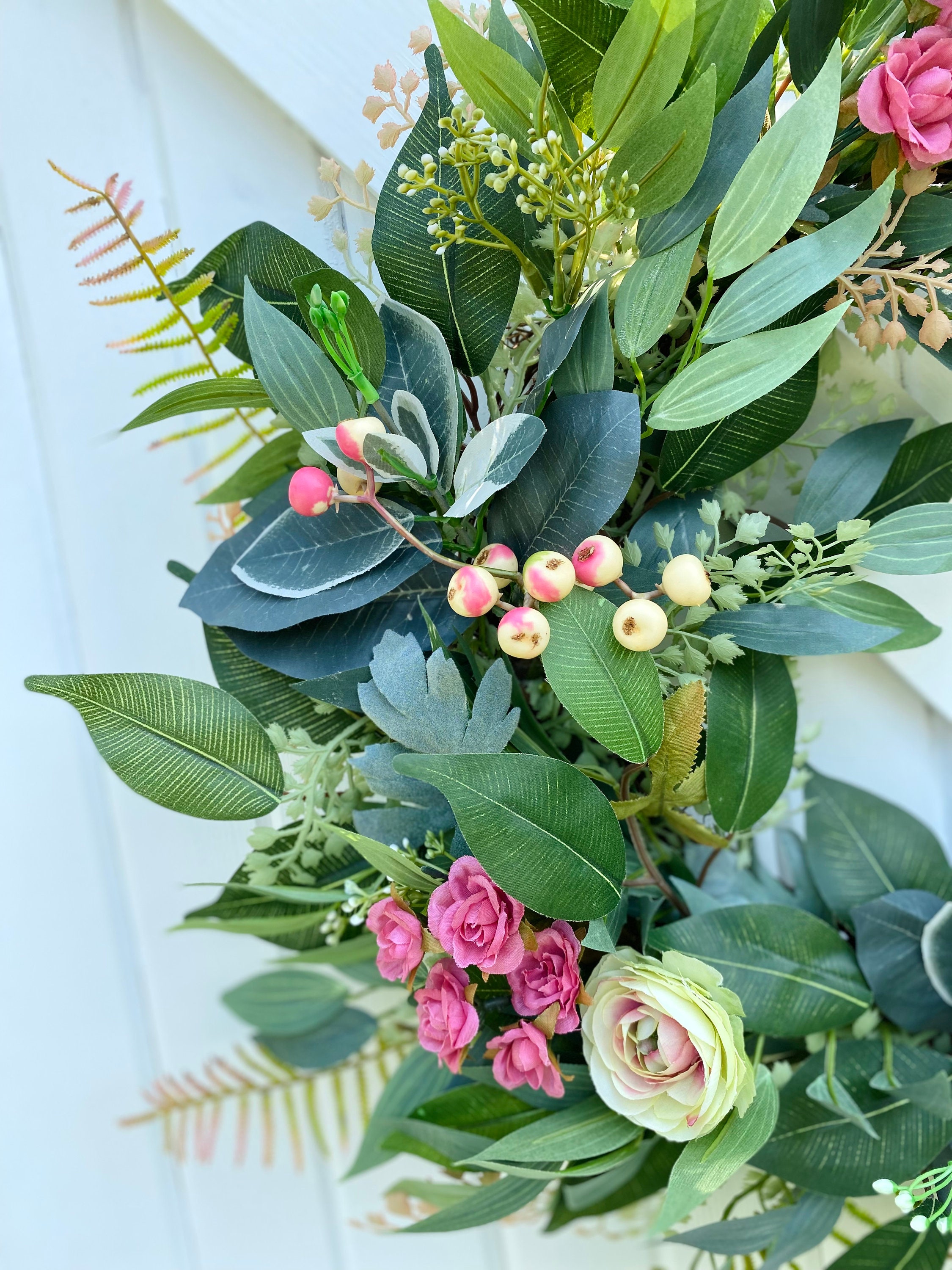 Spring Greenery Wreath With Pink Berries Summer Floral Wreath - Etsy