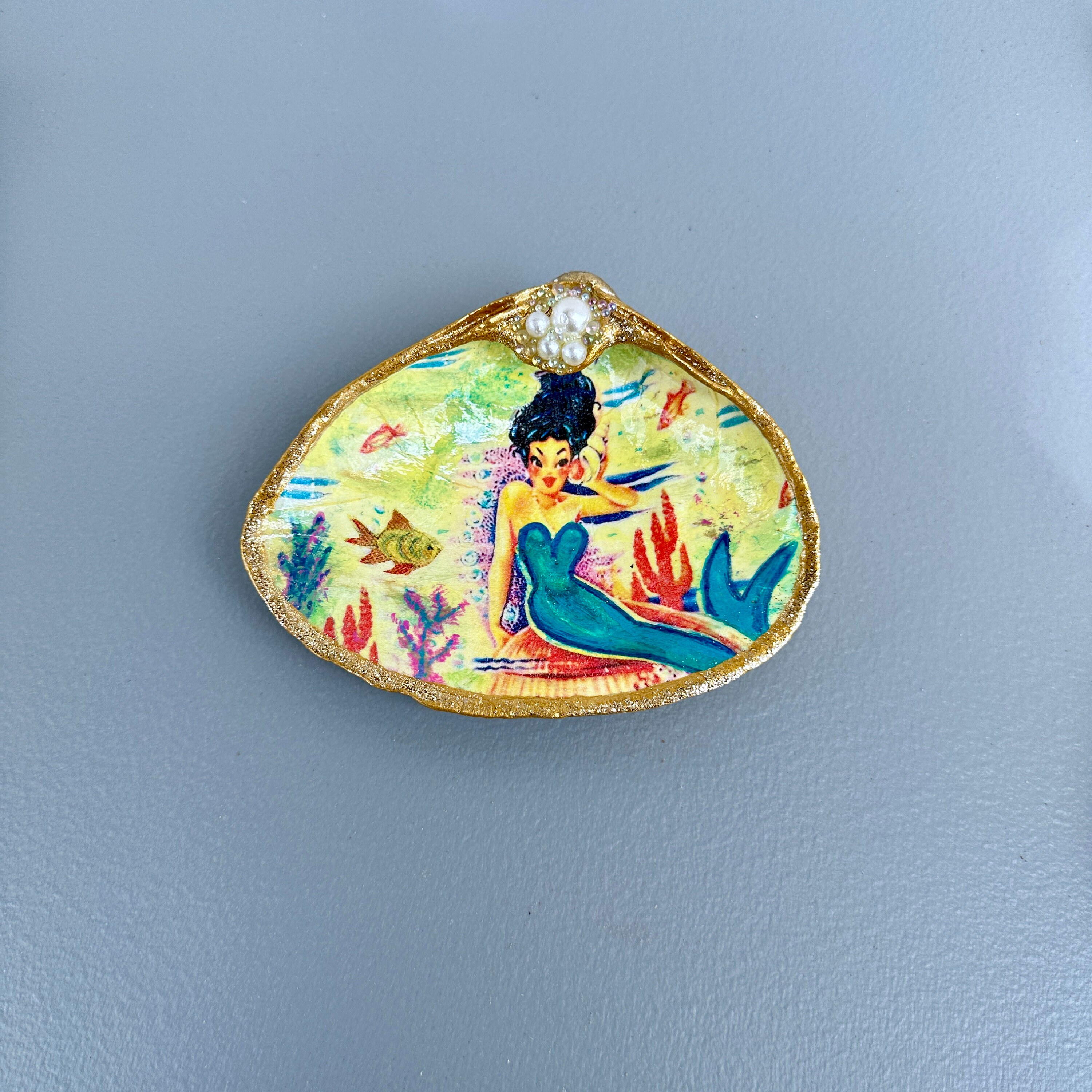 Vintage Mermaid, Decoupage Seashell, Mermaid Gift, Ring Dish, Pinup ...