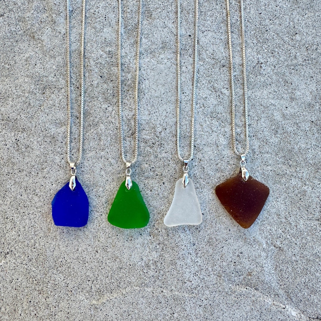 Genuine Sea Glass Pendant Necklace, Handmade, Sea Glass Jewelry. Ideal ...