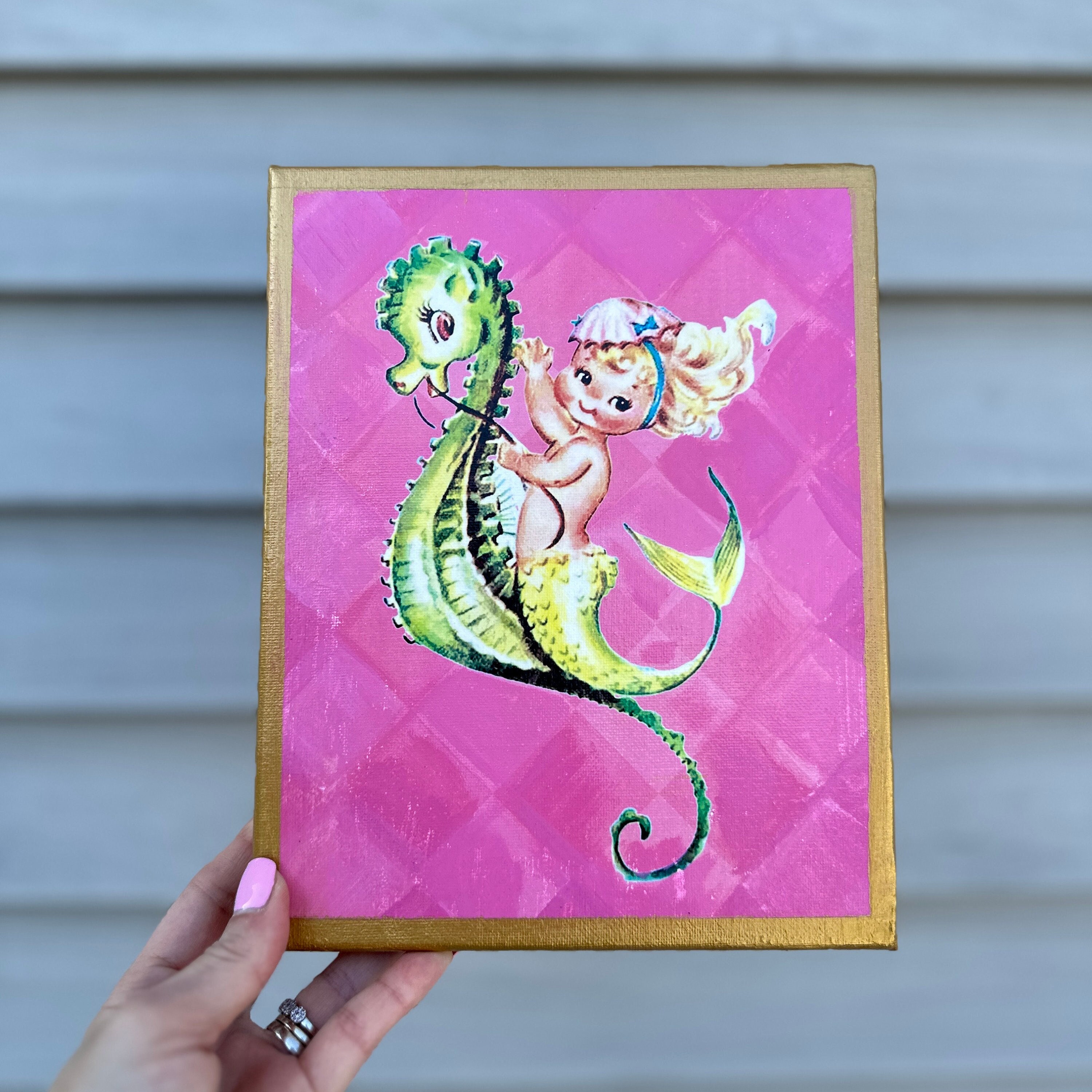 Vintage Mermaid Wall Art, Pink Mermaid Decor, Mermaid Gift, Mermaid Mom ...