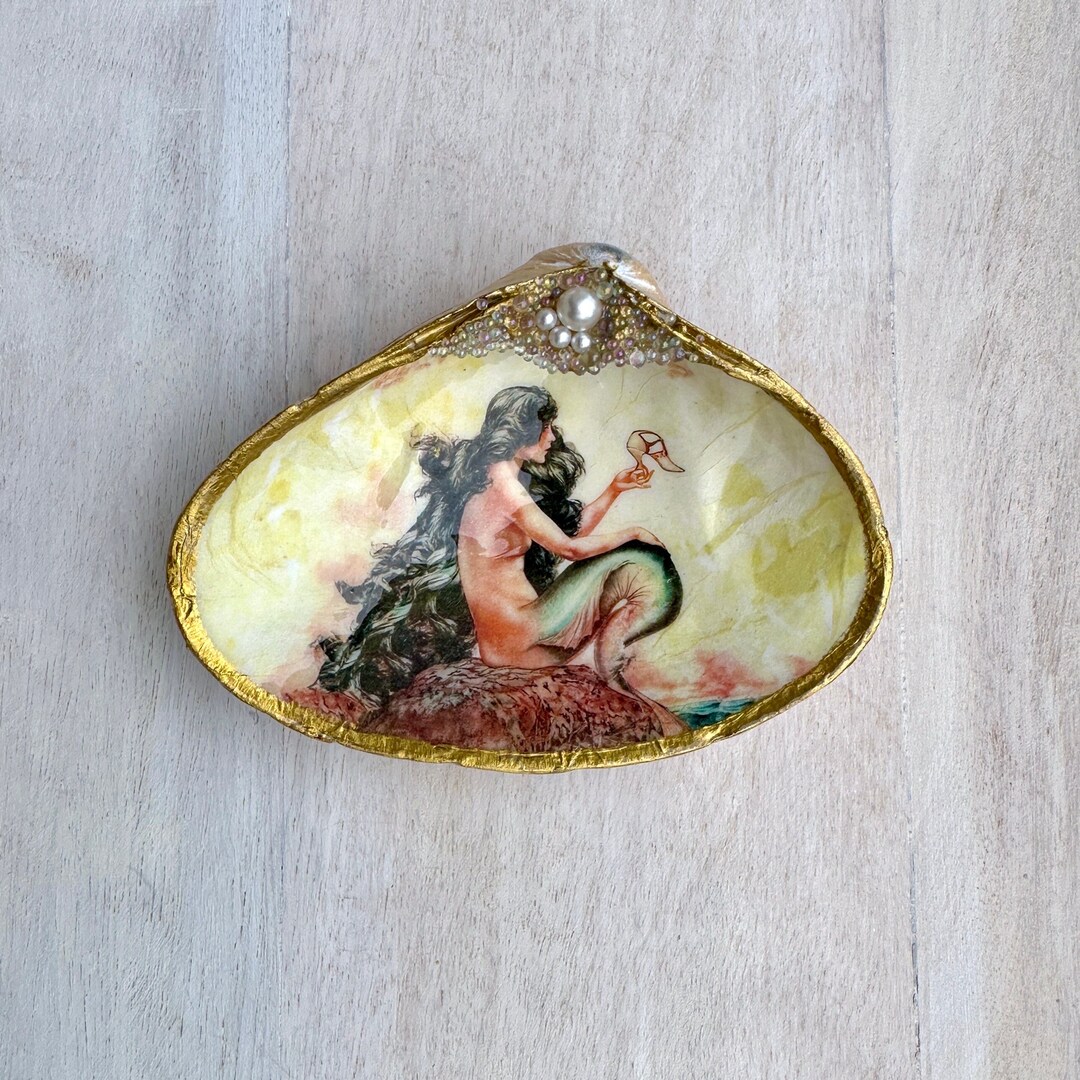 Mermaid With Shoe, Decoupage Seashell, Coastal Decor, Ring Dish ...