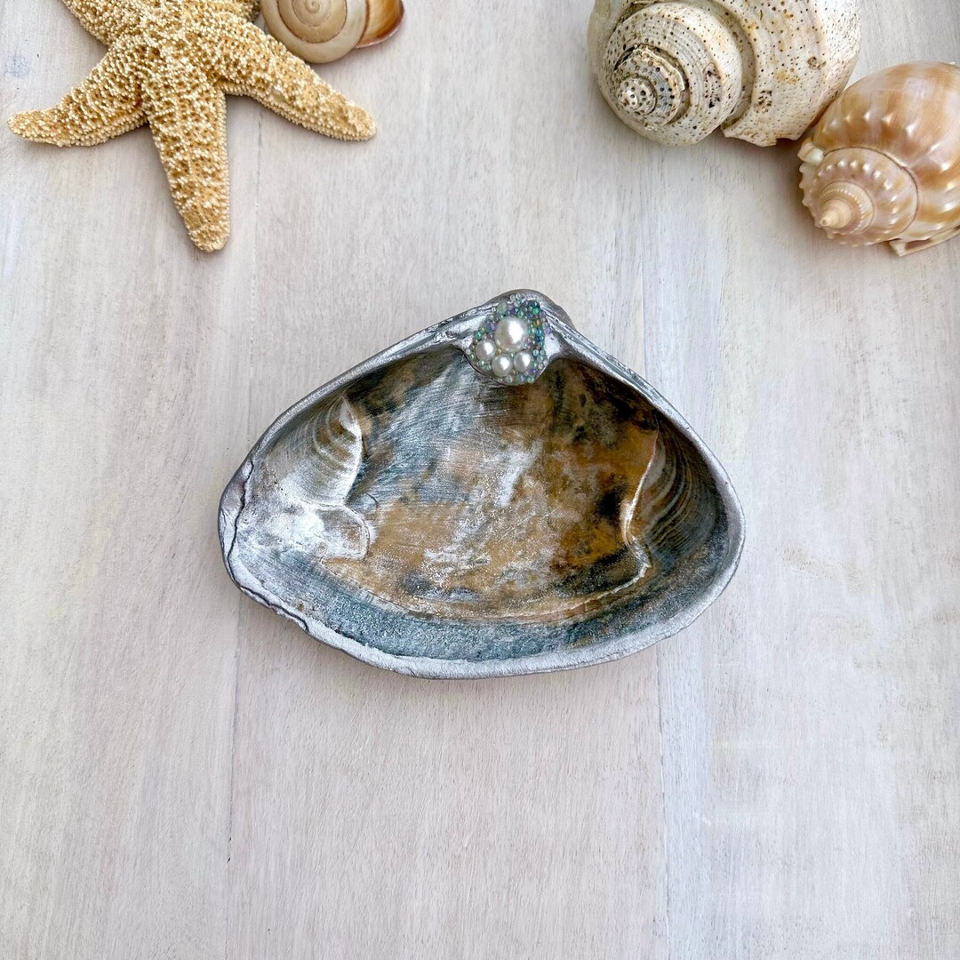 Gray Ring Dish, Jewelry Dish, Ring Holder, Coastal Decor, Seashell ...