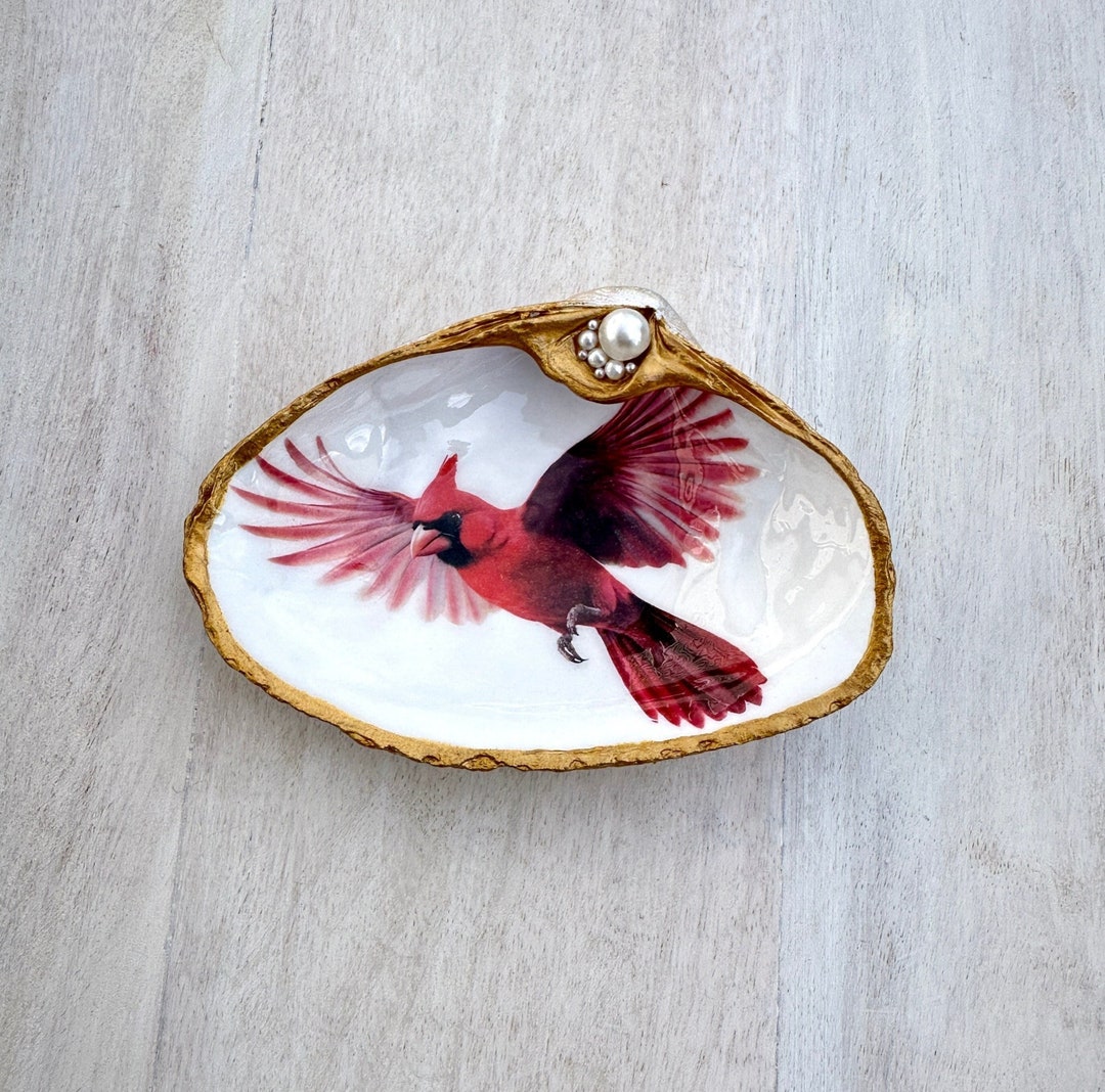 Cardinals, Red Cardinal Bird, Decoupage Seashell, Jewelry Dish ...