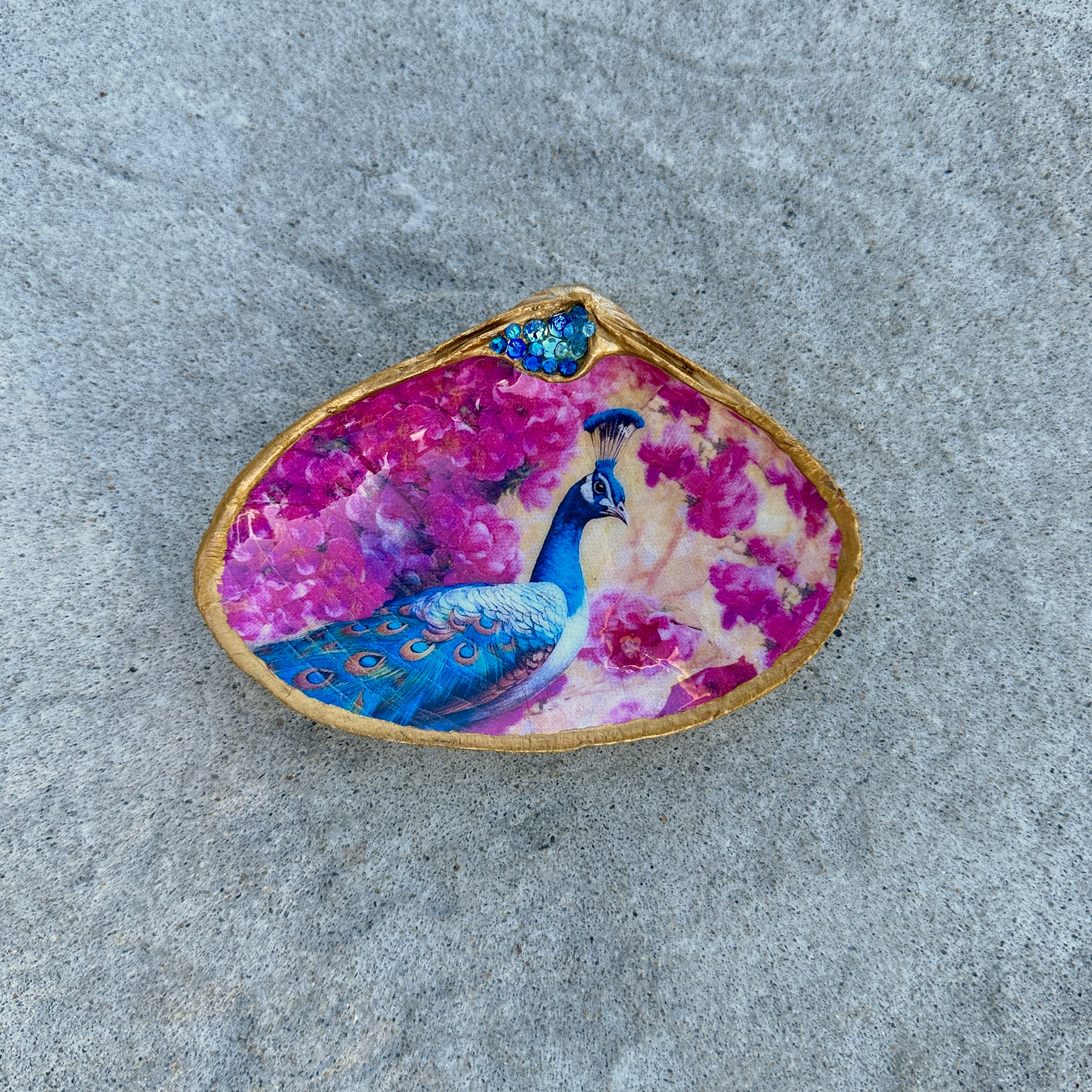 Vintage Peacock, Pink Cherry Blossoms, Decoupage Seashell, Peacock Gift ...
