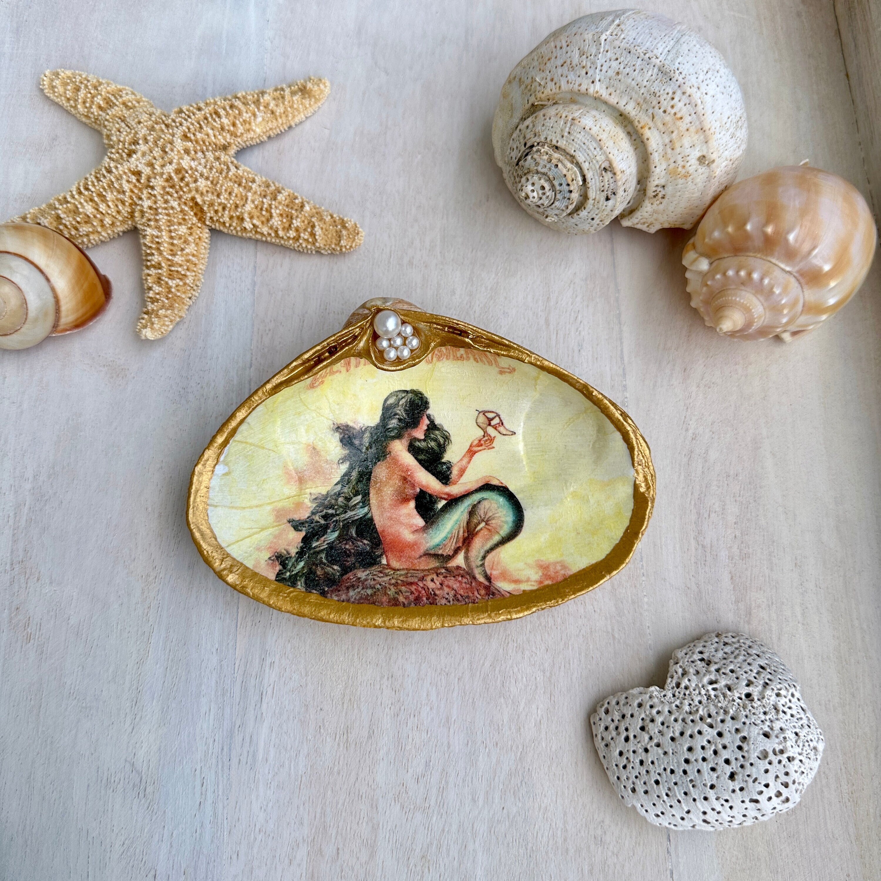 Vintage Mermaid Decoupage Seashell Coastal Decor Ring Dish - Etsy