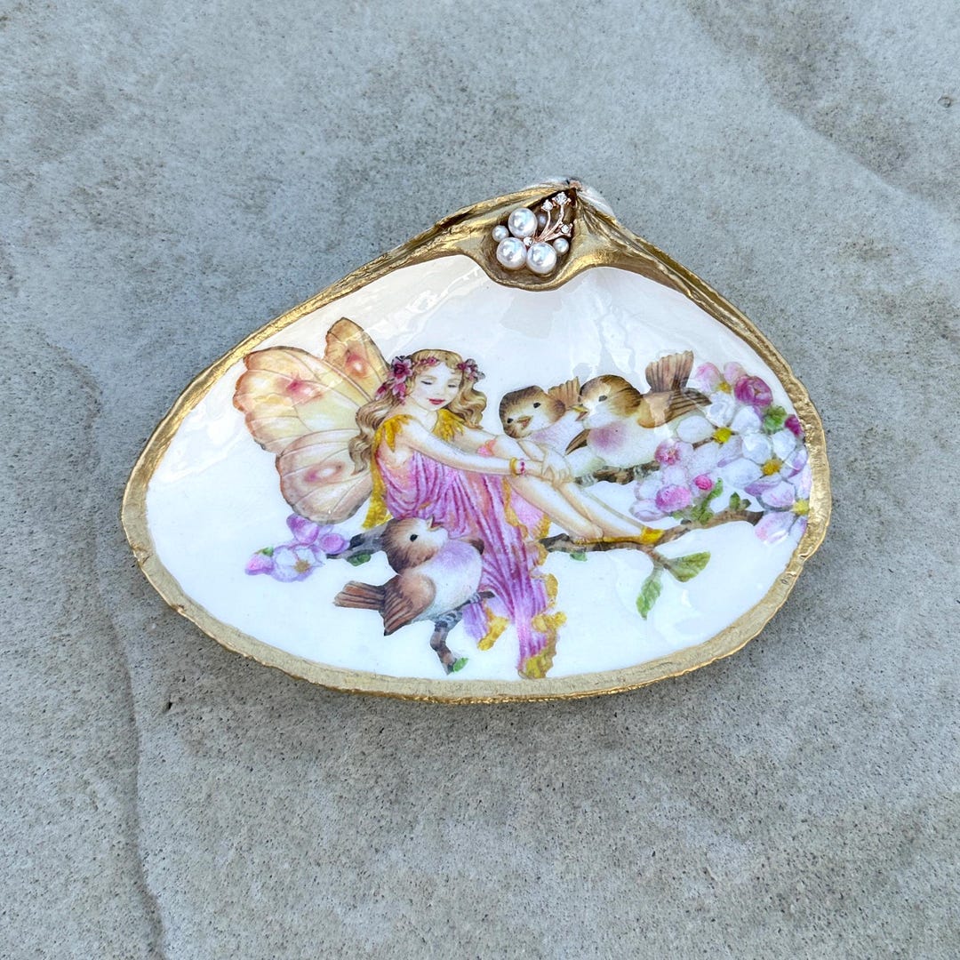 Pink Fairy, Decoupage Seashell, Ring Dish, Jewelry Dish, Fairy Art ...