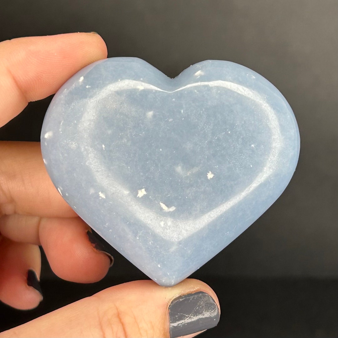 Angelite Crystal Heart | Blue Anhydrite Crystal Carving From Peru ...