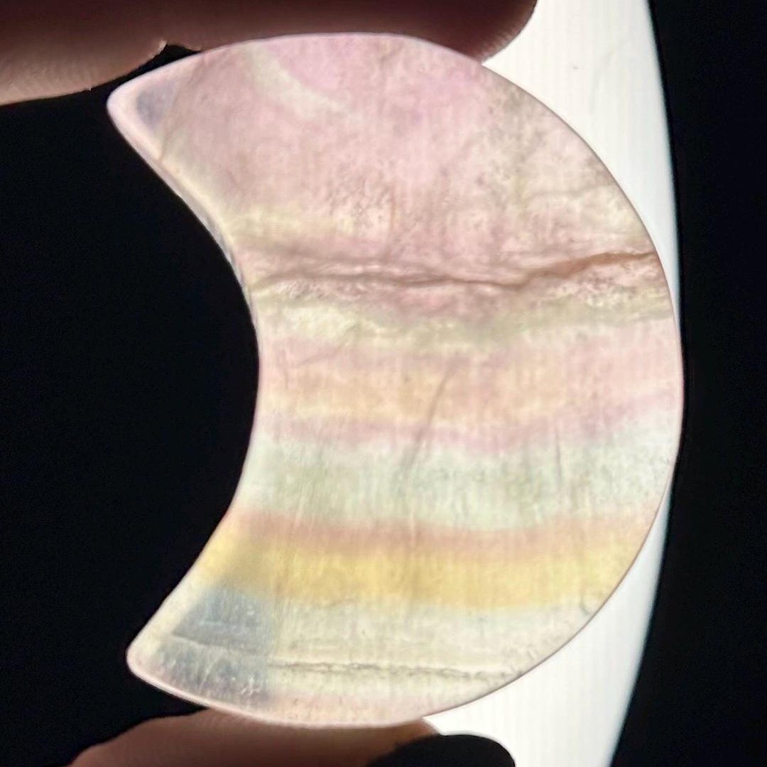Candy Fluorite Moon Carving | Colorful Rainbow Fluorite Crystal Heart ...