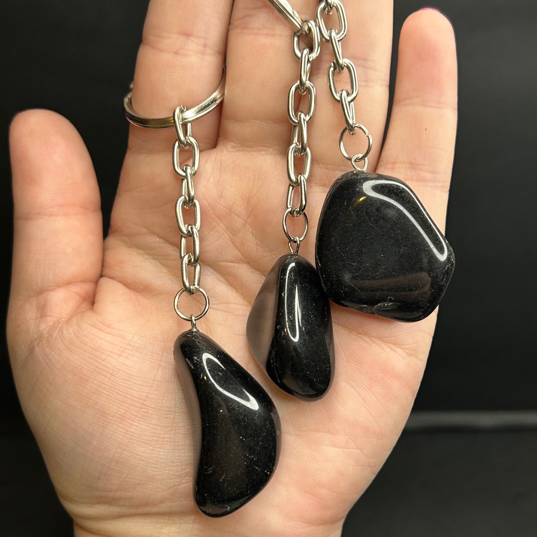 Obsidian Keychain Black Obsidian Tumble Crystal Key Chain for Grounding ...
