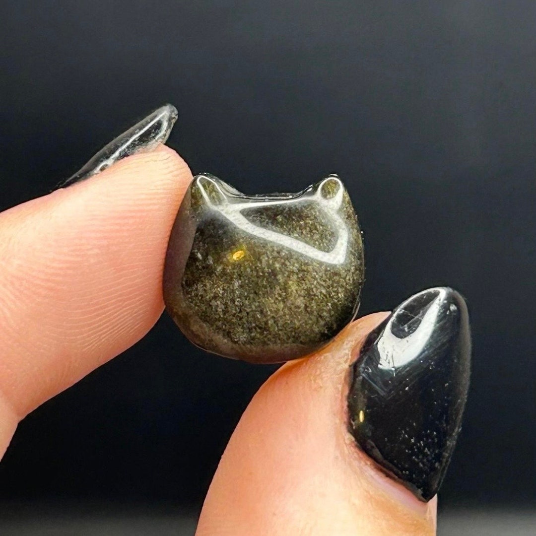 Gold Sheen Obsidian Cat Carving | Flashy Obsidian Crystal Cat Head ...