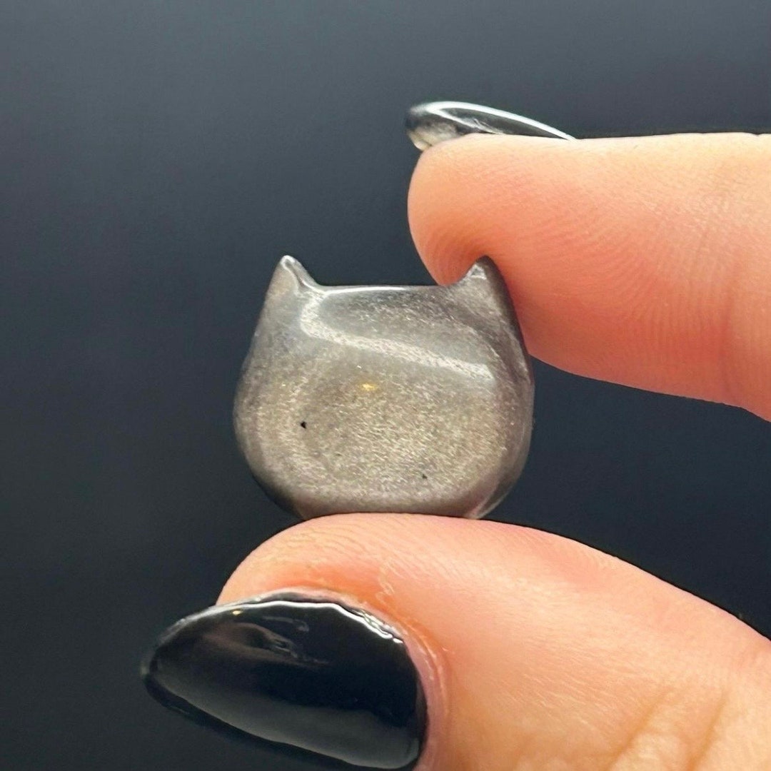 Silver Sheen Obsidian Cat Carving | Flashy Obsidian Crystal Cat Head ...