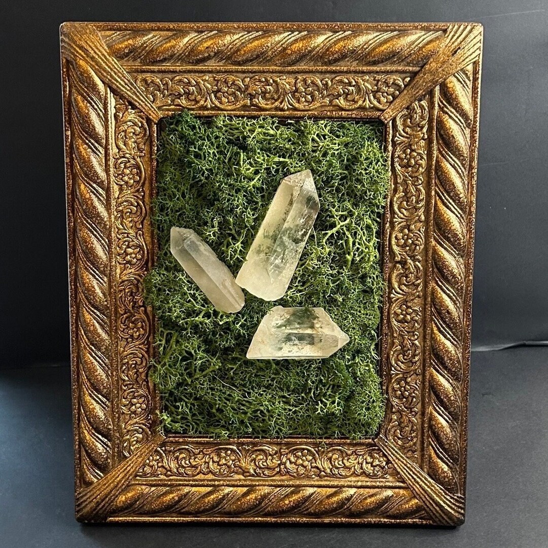 Quartz in Moss Frame | Clear Quartz Specimen in Standing Hanging Frame ...