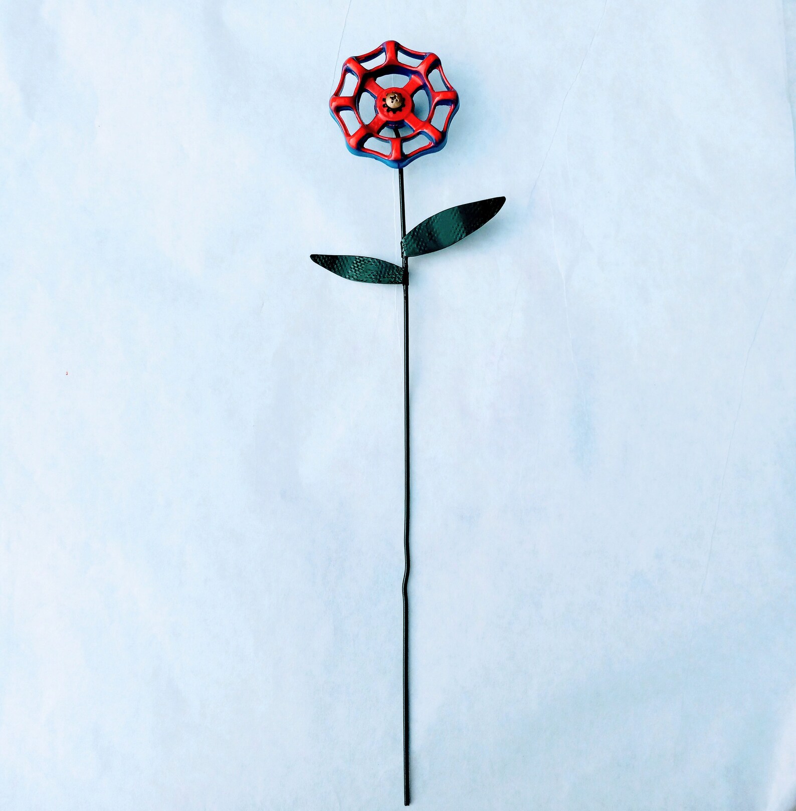 Upcycled Faucet Handle Flowers, Yard Art, Home Decor, Dark Pink & Blue ...
