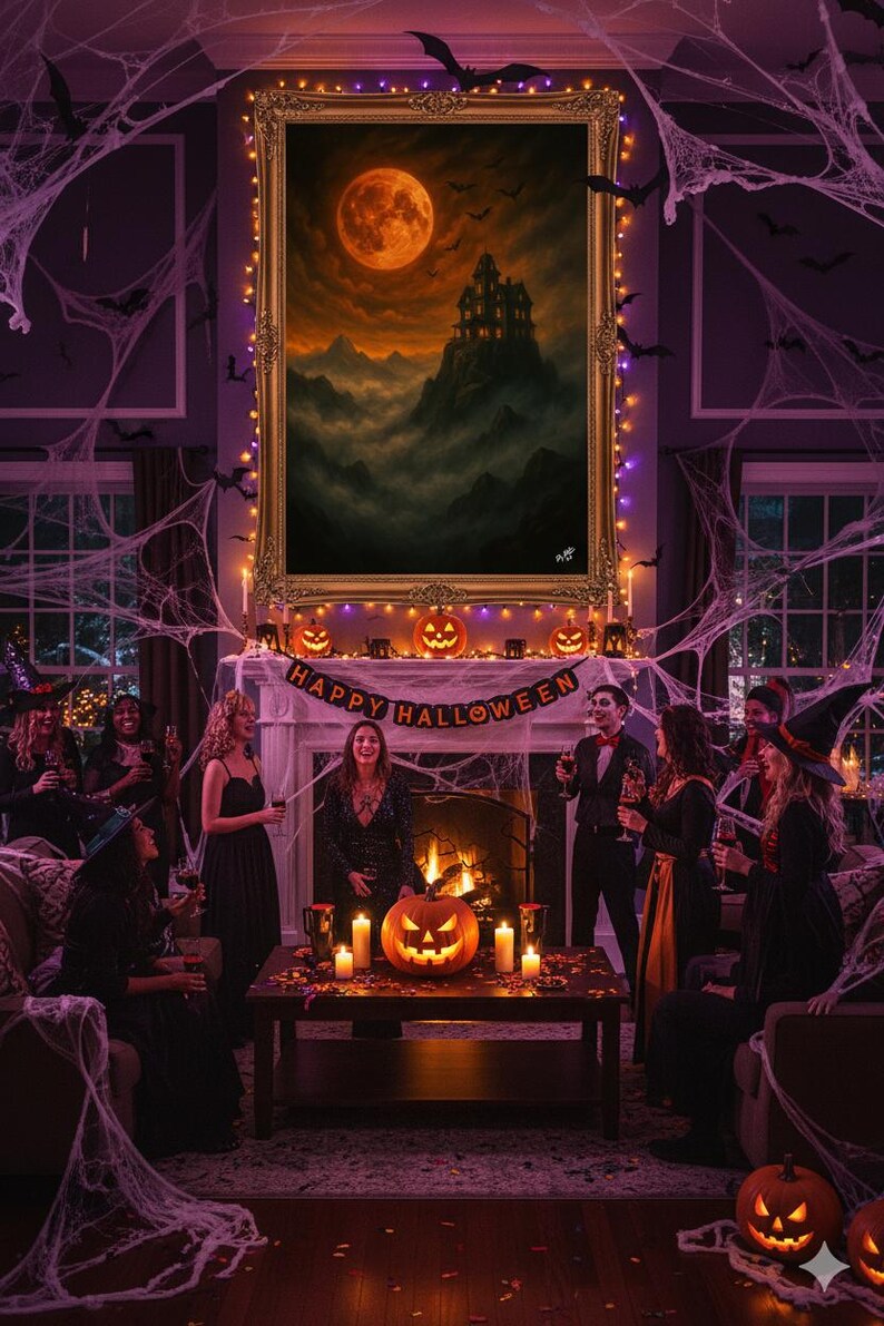 Blood Moon Haunted House Digital Wall Art Print Gothic Spooky Halloween ...