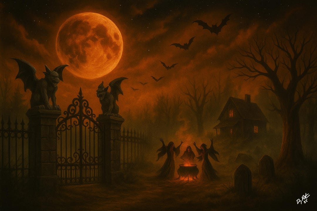 Witches Blood Moon Cauldron Digital Wall Art Print Gothic Spooky ...