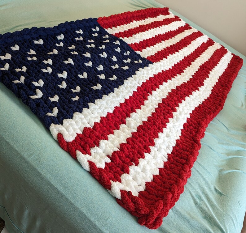 Chunky Knit American Flag Blanket: Handknit Patriotic Decor, Red, White ...