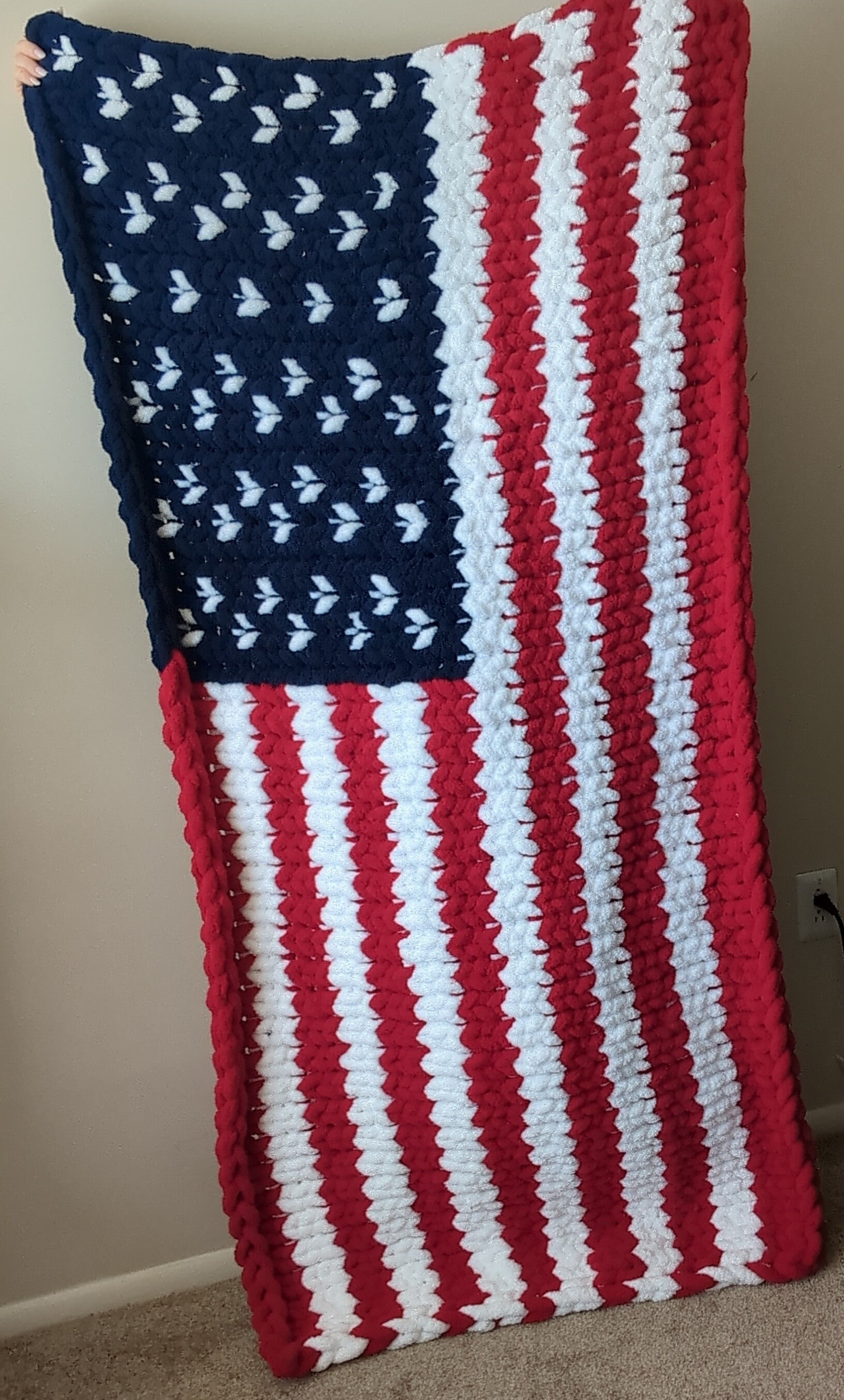Chunky Knit American Flag Blanket: Handknit Patriotic Decor, Red, White ...