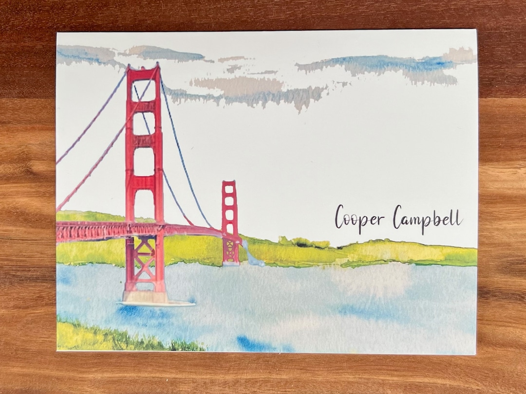Personalized Golden Gate Bridge Note Card Set San Francisco Watercolor ...