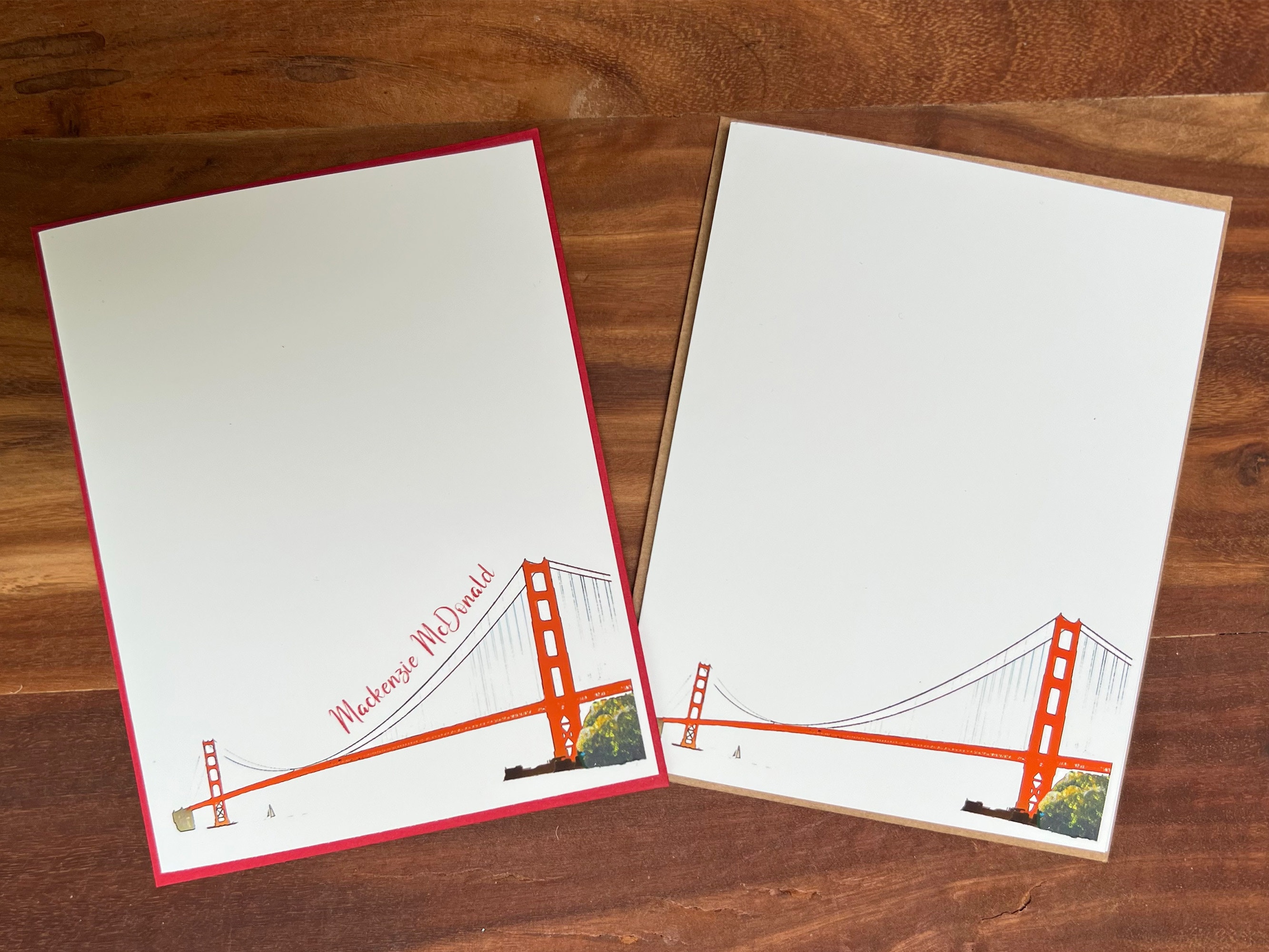 Personalized Golden Gate Bridge Note Card Set San Francisco Minimalist ...