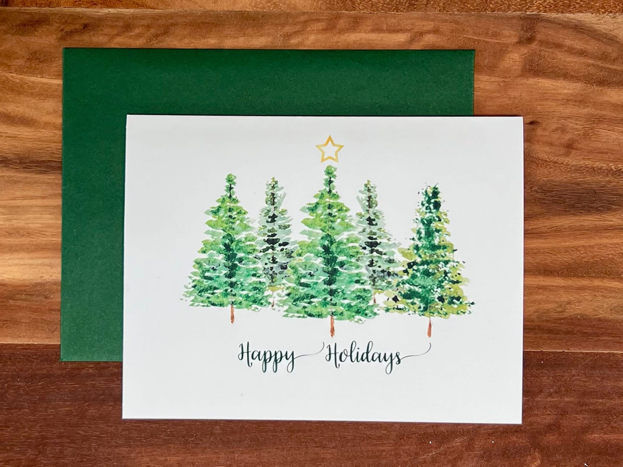Happy Holidays Watercolor Pine Tree Cards Set of 5 or 10 - Etsy