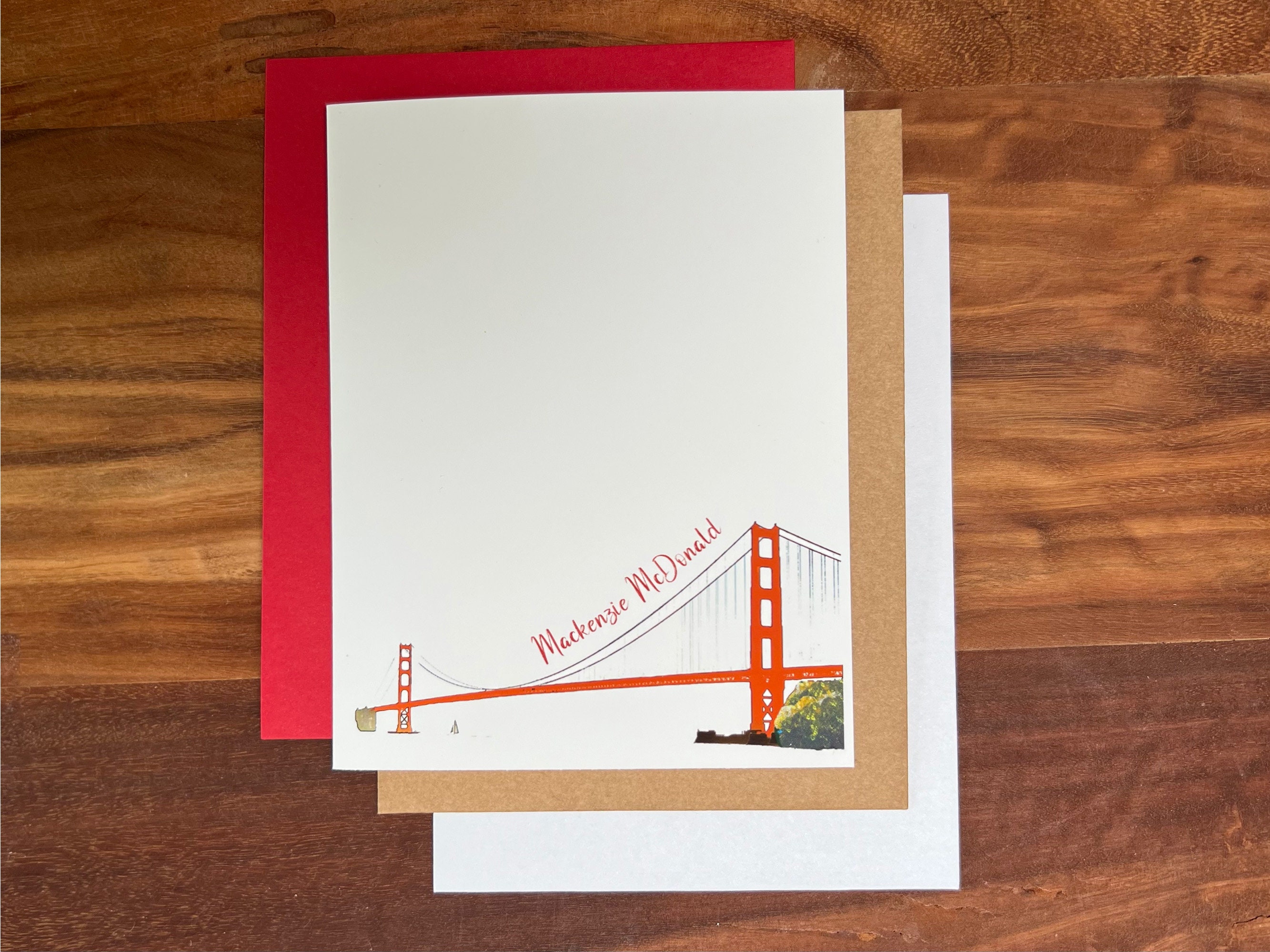 Personalized Golden Gate Bridge Note Card Set San Francisco Minimalist ...