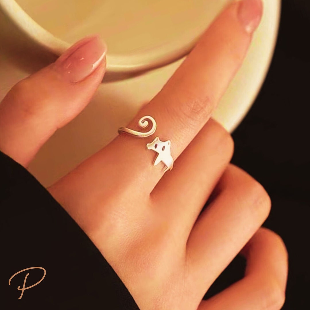 Cute Cat Ring, Silver Cat Ring, Minimalist Ring, Cat Ring, Adjustable Cat Ring, Perfect Gift for ...