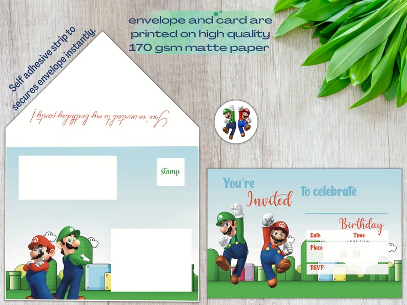 Super Mario and Luigi Invitation Card and Envelope High Quality - Etsy
